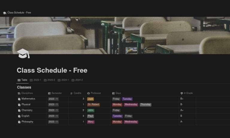 5 Notion Class Schedule Templates Saving Students Every Time - Focused Bee